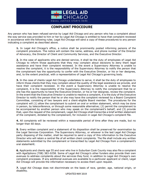 Compliments & Complaints Procedure - Legal Aid Chicago